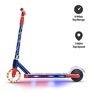 Jetson Marvel Spider-Man Kids' Electric Scooter, 7 Miles Per Hour, 4 Miles Max Range, 60-Watt Motor, Light-Up Deck, Height-Adjustable Handlebar, Ages 8+, JSPMN-ELE