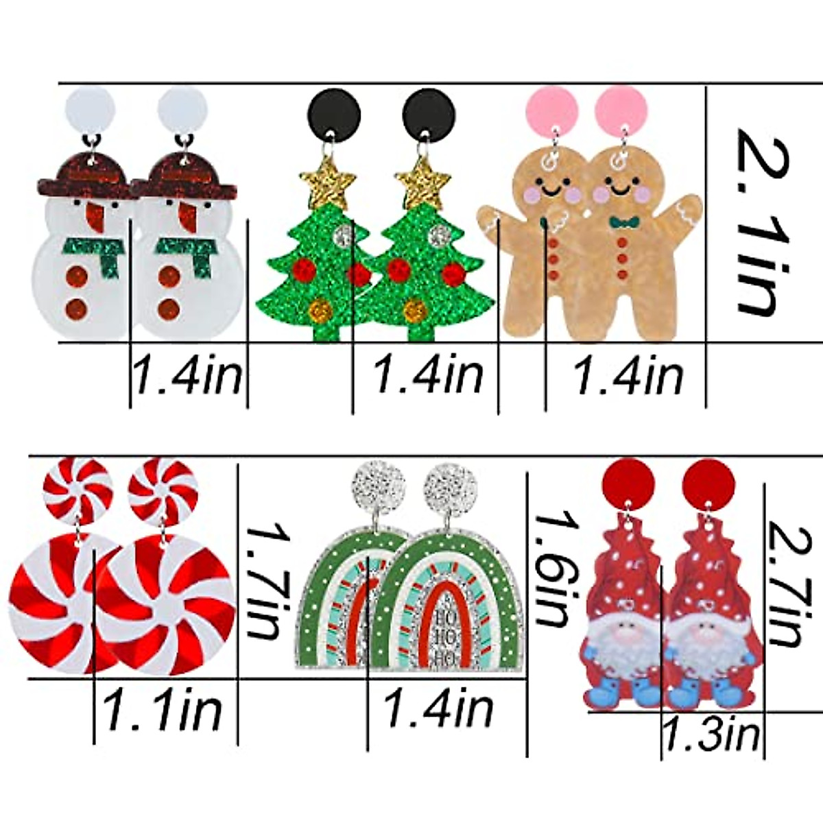 Cooluckday Christmas Earrings for Women Dangling Acrylic Christmas Tree Gnome Gingerbread Man Candy Snowman Earrings Christmas Stud Earrings for Women Christmas Gifts(4/6Pcs)