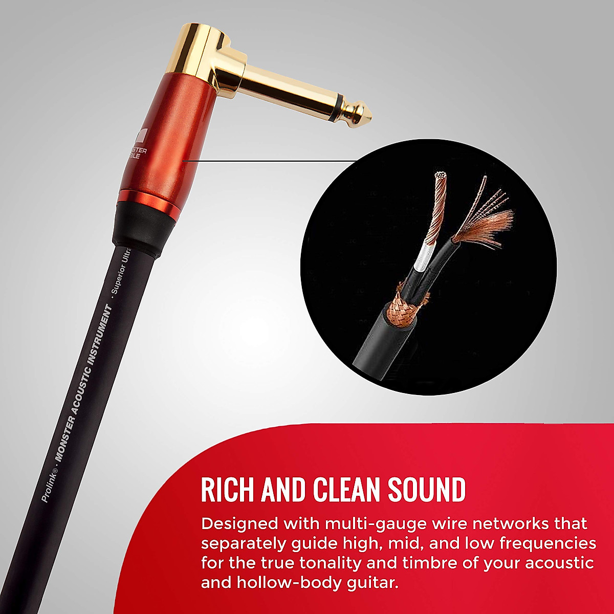 Monster Prolink Acoustic Instrument Cable - 12 ft - Right Angle to Straight