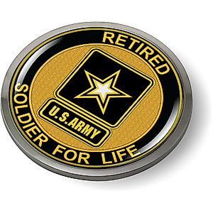 [Officially Licensed Product] - U.S. Army Retired Soldier for Life 3D Domed CAR Emblem Badge Sticker Round Chrome Metal Round Bezel