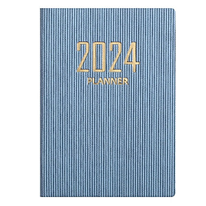 Saterkali 2024 Planner - A7 English Planner A6 Dazzling Color Imitation Leather Hardcover 180 Pages Inkproof Paper Mini Diary Notebook Student Supplies Blue