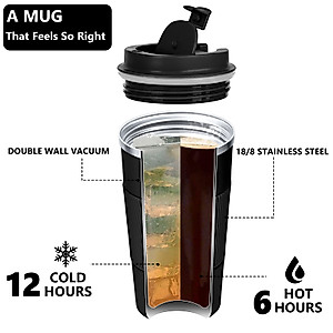 Coffee Mug, Coffee Tumblers with Straws and Straw Brushes, Travel Coffee Mug with Leakproof Lids for Keeping Hot and Cold Water Coffee and Tea In Travel Office Camping (Black, 17.00, ounces)
