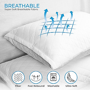 Diamond Elegant Bed Pillows for Sleeping Queen Size 4 Pack Pillows, Hotel Pillows for Side Back & Stomach Sleepers, 100% Cotton Cover, Microfiber Washable Queen Pillows Set of 4