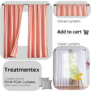 Treatmentex Grey Sheer Window Curtains for Living Room 95 inches Pom-Pom Canopy for Children Bedroom Rod Pocket 2Pack