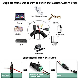 GreenYi Upgraded Double-Shielded RCA Video Cable for Monitor and Backup Rear View Camera Connection (19.69FT / 6M) + 20FT DC Power Extension Cable