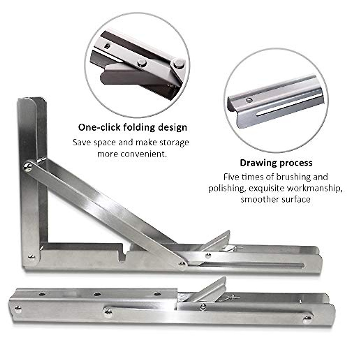 Folding Shelf Brackets - Heavy Duty Stainless Steel Collapsible Shelf Bracket for Bench Table, Space Saving DIY Bracket, Max Load: 550lb （Long：10” ，2 PCS）