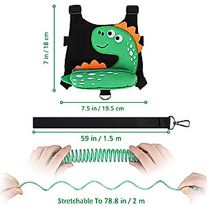 3 in 1 Toddler Harness Leash + Baby Anti Lost Wrist Link, Accmor Cute Dinosaur Child Safety Harness Tether, Kids Walking Wristband Assistant Strap Belt for Parent Boys Outdoor Activity (Black)