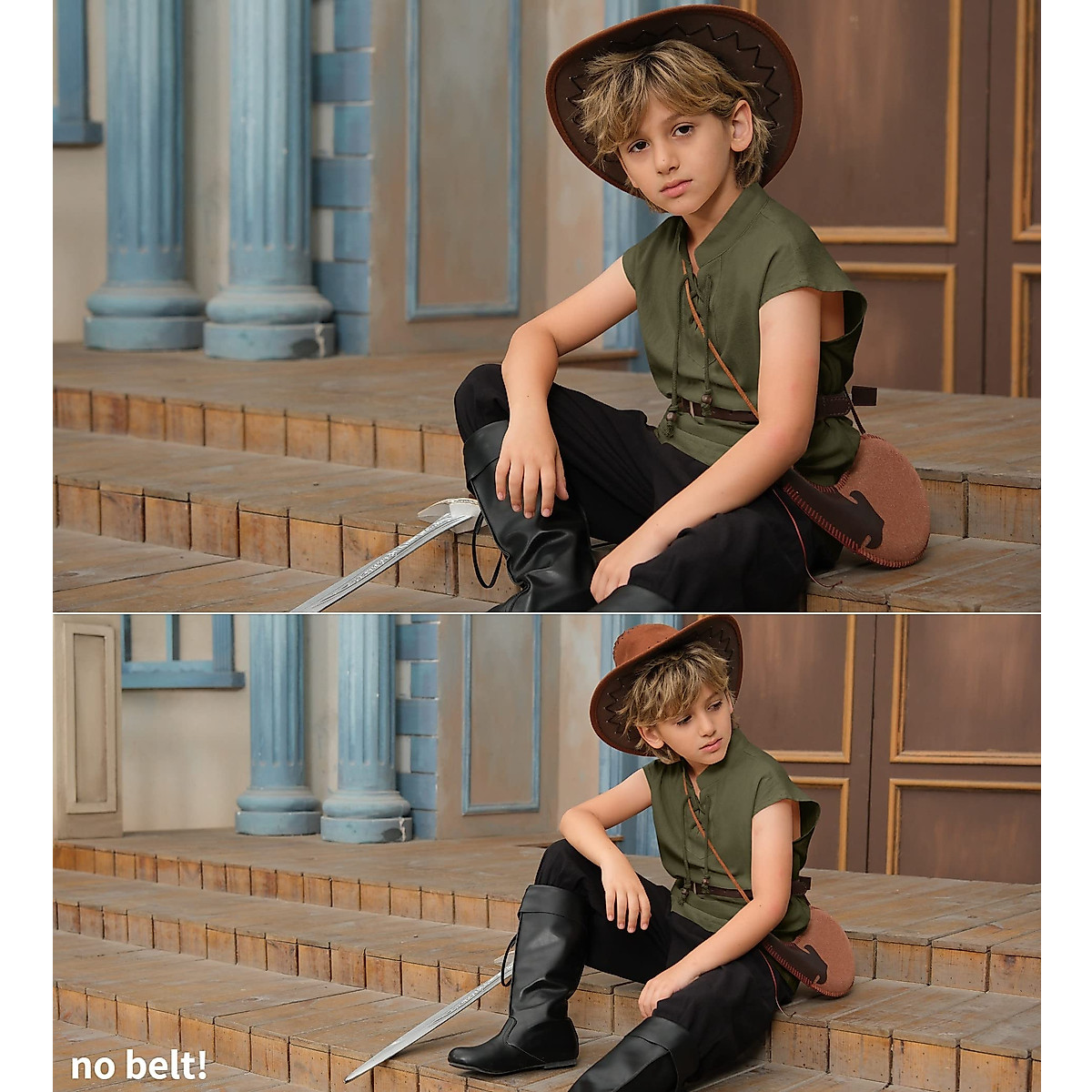 Boys Renaissance Pirate Sleeveless T Shirts Costume Kids Viking Medieval Lace Up Scottish Halloween Cosplay Tank Tops
