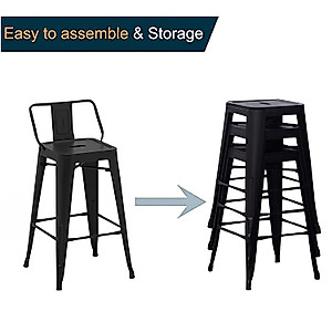 Andeworld Metal Bar Stools Counter Height Stool Industrial Kitchen Barstools Set of 4 (26 Inch, Black)