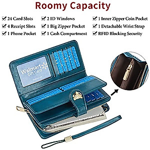 FOXLOVER Designer Wristlet Wallets for Women Large Capacity Ladies RFID Blocking Leather Credit Card Holder