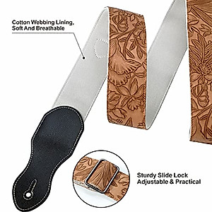 Nefelibata Guitar Strap with Pick Pocket,2.3 inch Porter Style Vegan Leather Carving Guitar Straps,60s Vintage Style（Brown Yellow）