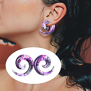 Qmcandy 12pcs Big Gauges Spiral Ear Stretching Kit 00G-20mm Large Acrylic Spiral Set, Rainbow Glitter