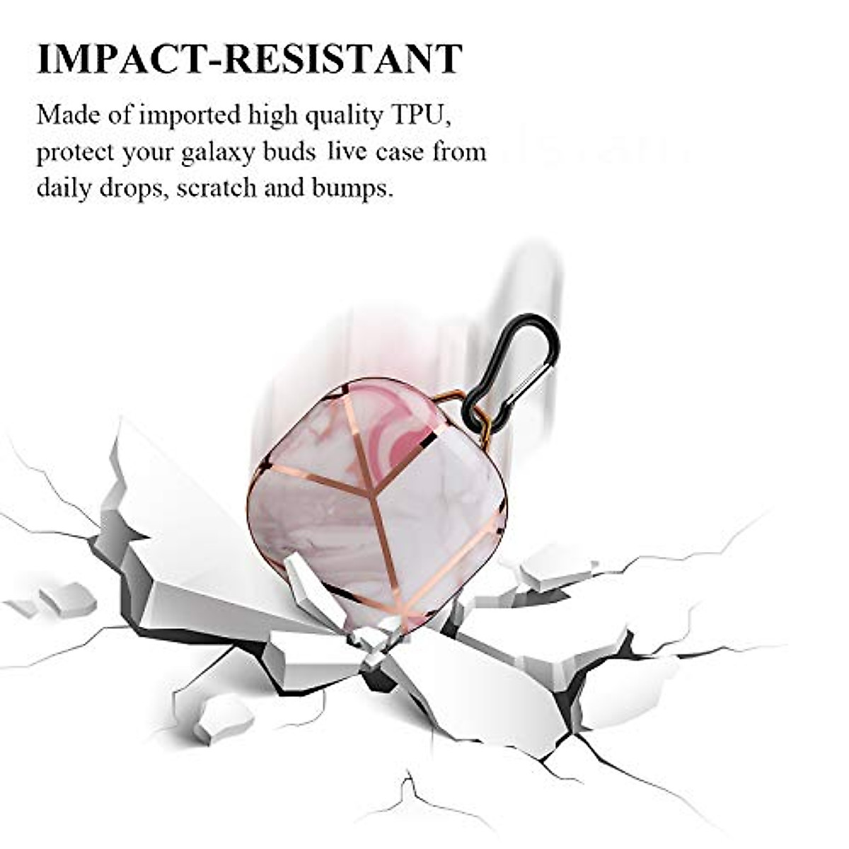 Troniker Stylish Case for Galaxy Buds 2 Pro (2022)/Galaxy Buds 2 (2021)/Galaxy Buds Pro (2021)/Galaxy Buds Live (2020) for Women Girl Full Protective Hardshell Case (Pink Gold Marble)