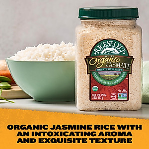RiceSelect Organic Jasmati White Rice for Asian-Food-Inspired Recipes, Premium Non-GMO Gluten-Free Long-Grain Jasmine Rice, 32-Ounce Jar