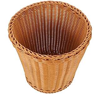 PRETYZOOM Wicker Waste Basket, Woven Trash Can 9.6 Inch Boho Garbage Bin Small Round Wastebasket for Laundry Bathroom Bedroom Kitchen Home Office Countertop