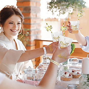 MOVINPE Bachelorette Party Accessories, Hen Party Cups Straws 16 Set, 1 Bride Hair Ties 15 Bride Tribe Hair Ties, Tattoos Bride Tribe, Bride to Be Decorations Bridal Shower Party Supplies (Golden)