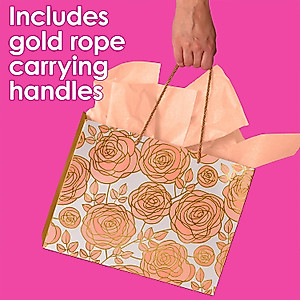 SZSYXSM 13" Rose Gold Large Gift Bag with Card and Tissue Paper