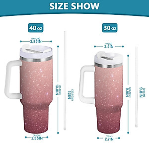 Rose Gold Glitter Sparkle 40 oz Tumbler with Handle and Straw Lid, Sequins Insulated Coffee Cup Reusable Stainless Steel Water Bottle Travel Mug Cupholder Friendly,Gifts for Women Men