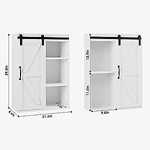 HOSTACK Bathroom Cabinet Wall Mounted, Farmhouse Medicine Cabinet with Sliding Barn Door & Adjustable Shelf, Over The Toilet Storage Cabinet for Bathroom Laundry Room Kitchen, White