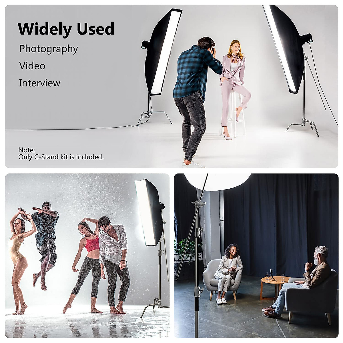 Photography C Stand with Boom Arm: 100% Stainless Steel - Takerers BS11 Heavy Duty Max Height 10.5ft/131inch Light Stands (2 Pack) with 4.2ft/50inch Holding Arm, 2 Grip Head, 2 Sandbag