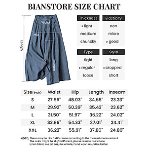 Bianstore Women's Culottes Cotton Linen Wide Leg Palazzo Pants Elastic Waist Capri Trousers with Pockets(Blue-L)