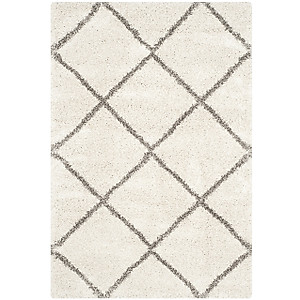 SAFAVIEH Hudson Shag Collection Area Rug - 5' x 7', Ivory & Grey, Modern Diamond Trellis Design, Non-Shedding & Easy Care, 2-inch Thick Ideal for High Traffic Areas in Living Room, Bedroom (SGH281A)