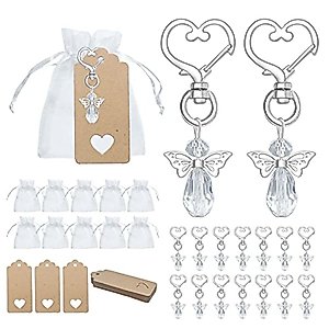 Angel Keychain Favors Set, 30 Sets Angel Key Chains with Organza Bags and DIY Blank Kraft Tags Guest Return Favors Souvenir Gift for Birthday, Bridal Shower, Wedding Charm, Party Favors