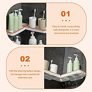 HEALLILY 2pcs Adhesive Shower Foldable Bathroom Storage Shelf Wall Mounted Kitchen Spice Rack Organizer No Drilling Shower Shampoo Holder for Bathroom Lavatory Washroom