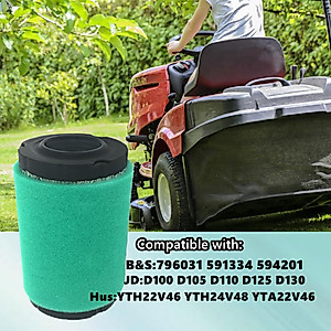 Gewxgzo 796031 591334 Air Filter Tune Up Kit Fit for B&S 594201 992376 590825 Hus YTH22V46 YTH24V48 YTA24V48 JD D100 D105 D110 D125 D130 Lawn Tractor