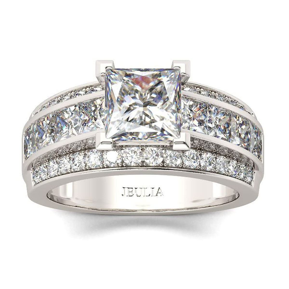 Jeulia Classic Princess Cut Sterling Silver Ring Cubic Zirconia Wedding Diamond Band Rings Engagement Bridal Anniversary Rings for her (Silver, 9.5)