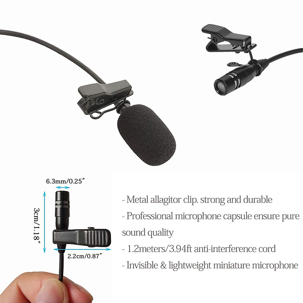 Sujeetec Lavalier Microphone Lapel Microphone Compatible with AKG Samson Wireless Transmitter - Unidirectional Condenser Mic - Mini XLR TA3F Plug