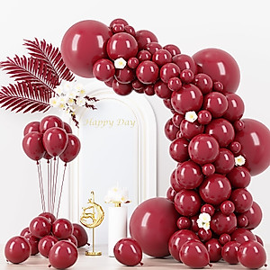 Voircoloria 130pcs Burgundy Balloons Different Sizes 18" 12" 10" 5" Wine Red Balloons for Birthday Graduation Bride Baby Shower Wedding Decorations