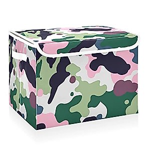 CaTaKu Camouflage Retro Storage Bins with Lids and Handles, Fabric Large Storage Container Cube Basket with Lid Decorative Storage Boxes for Organizing Clothes