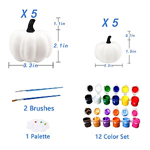 JIABNUKKN Pumpkin Decorations Halloween Crafts for Kids 10Pcs Paint Your Own Artificial Pumpkin White Plastic Pumpkin Decorating Kit Gift Toys for Kids DIY Halloween Thanksgiving Fall Pumpkin Decor