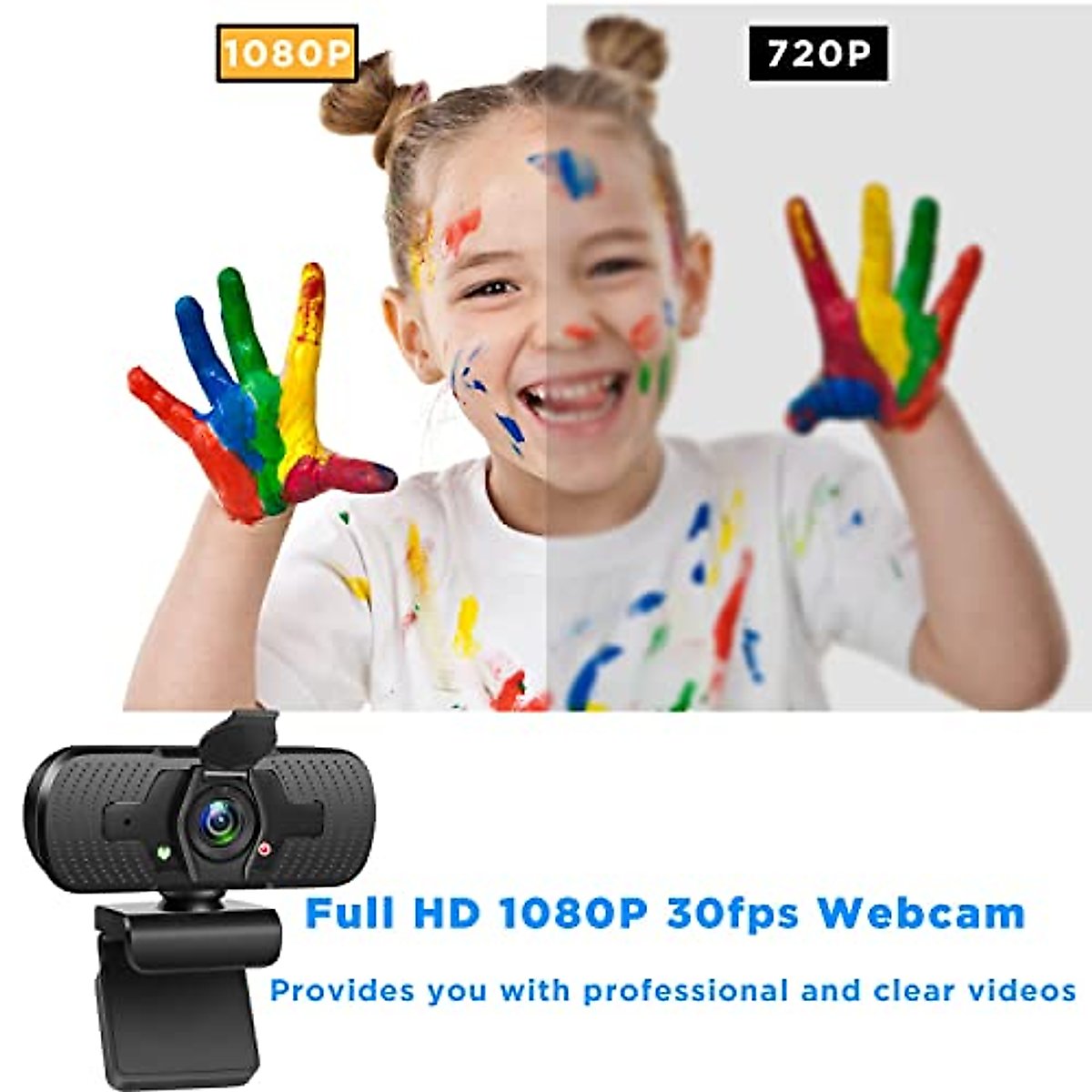 Maylibet Webcam with Microphone/Privacy Cover, External 1080P Wide Angle Streaming HD Web Camera for Desktop Computer Laptop PC Monitor