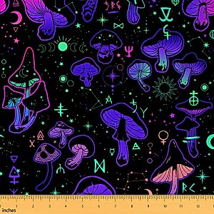 Castle Fairy Cartoon Mushroom Fabric by The Yard Neon Light Starry Galaxy Boho Moon Fabric for Sewing Lovers Cute Hippie Gradient Plants Decor Fabric for DIY Upholstery and Home Accents 1 Yard