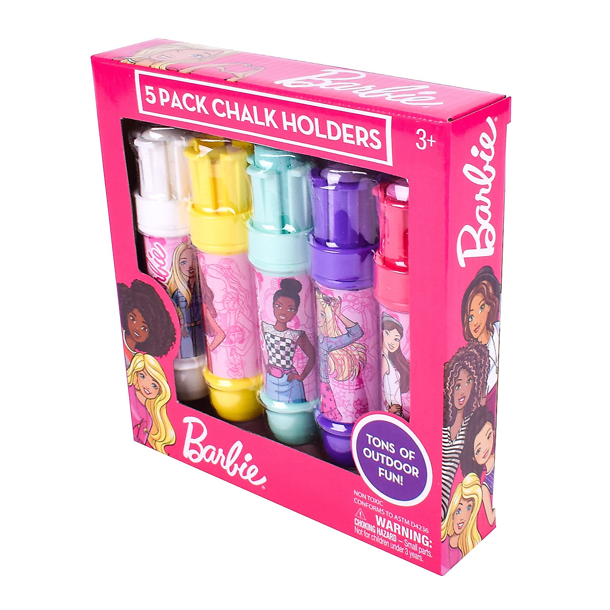 Sunny Days Entertainment Barbie Jumbo Chalk Holders | 5 Chalk Sticks with Holders for Kids | Barbie Outdoor Toys