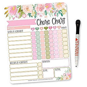 Pink Floral Kids Chore Chart Magnetic, Reward Chart for Kids, Good Behavior Chart for Kids at Home, My Responsibility Chart for Kids, Magnetic Reward Chart for kids Behavior, Chore Chart for One Child