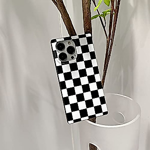 Reezaddin Square Checkered Phone Case for iPhone 13 Pro Max Black White Grids Plaid Checkerboard Slim Soft Classic Trunk Design Strong Shockproof Protective Checker Cover for iPhone 13promax 6.7"