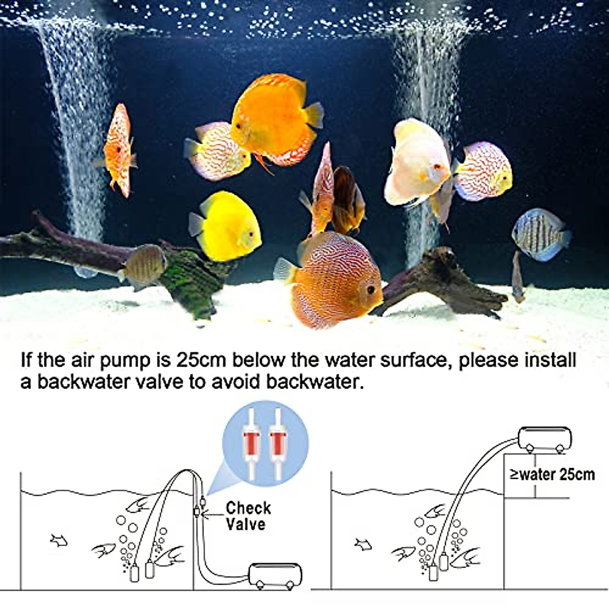 AQQA Aquarium Air Pump,3.5W 5W Dual Outlet Oxygen Pump with 2 Air Stone,Adjustable Air Valve Quiet Bubbler Pump,Up to 160 Gallon Fish Tank (3.5w)