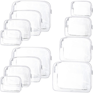 12 Pack Clear Toiletry Bag Portable Travel Bags PVC Clear Cosmetic Bags Waterproof Transparent Zipper Pouch Plastic Makeup Bag Cosmetic Bags for Women Men Vacation Home Bathroom Organizing, White