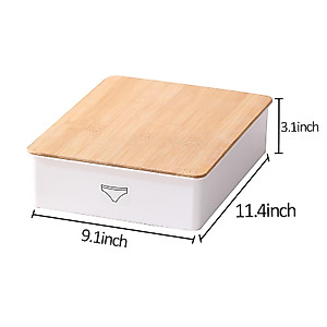 Luxury Bamboo Lid Sock Underwear Organizer Storage Box,10 Cell +15Cell Fabric Organizers and Storage Boxes for Storing Socks, Underwear, Ties (2Pack white)