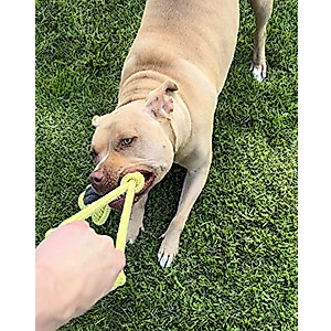 ALLUM Dog Rope Toys with Knotted Ball and Handle - Interactive and Stimulating Dog Toys & Puppy Toys - Dog Toys for Boredom - Ball on Rope (Yellow)