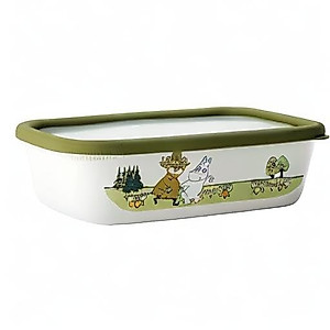 Fuji Horo MTG-B2 Storage Container, Enamel, Shallow Type, Square Container, Medium, Moomin, Olive