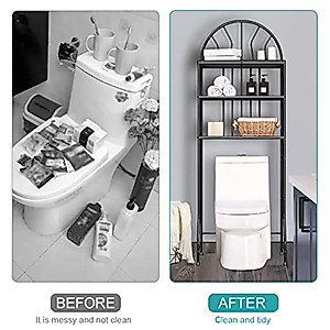 Majzya Over The Toilet Storage Rack, 3-Tier Bathroom Organizer Bathroom Shelf Space Saver, Freestanding Bathroom Cabinet Tower Shelf Above Toilet Stand, Black