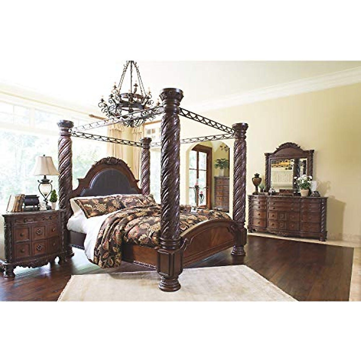 Signature Design by Ashley North Shore Ornate 9 Drawer Dresser with Marble Inlay Top, Dark Brown