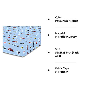 Baby Boy Fitted Crib Sheet Police, Fire and Rescue, 100% Soft Breathable Microfiber Baby Sheet, Fits Standard Size Crib Mattress 28in x 52in, Nursery Sheet