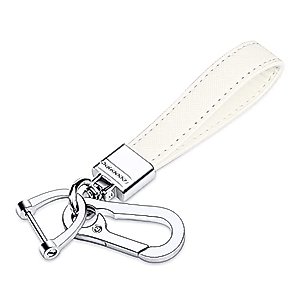 QBUC Genuine Leather Car Keychain,Universal Heavy Duty Metal Key Chain Accessories,Car Fob Key Keychain Holder with 360 Degree Rotatable Snap Swivel and Anti-Lost D-Ring for Men Women（White）