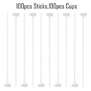 PP OPOUNT Upgraded Version 100 Pieces White Plastic Balloon Sticks Holders and Cups for Christmas Decoration Party and Wedding Decoration