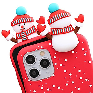 Pnakqil 2 Pieces Christmas Case for Samsung Galaxy S9 Plus 6.2 Inch, Matte Red Silicone Back Cover with Cute Deer and Snowman 3D Doll Cartoon Pattern Slim Shockproof Protective Case for Samsung S9+